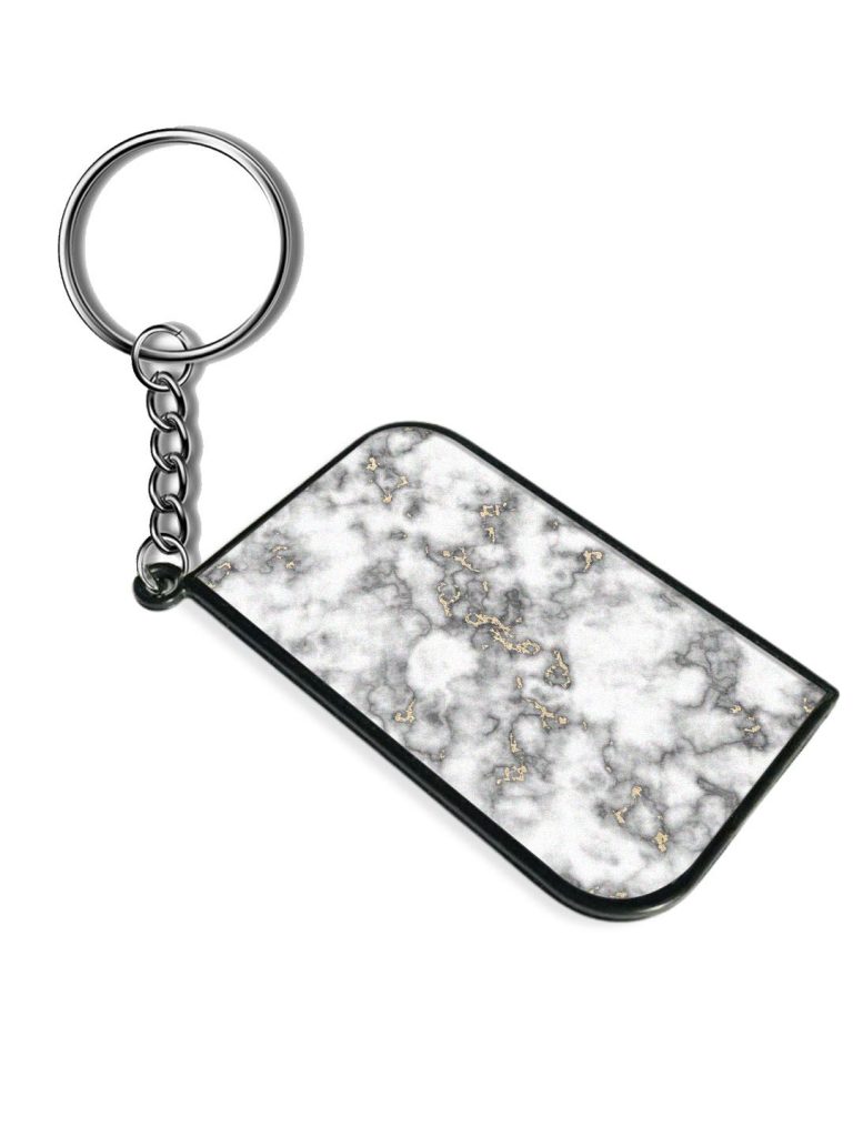 Buy Gray And Gold Marble Printed Curverectangle Keychain at ₹ 29 Only