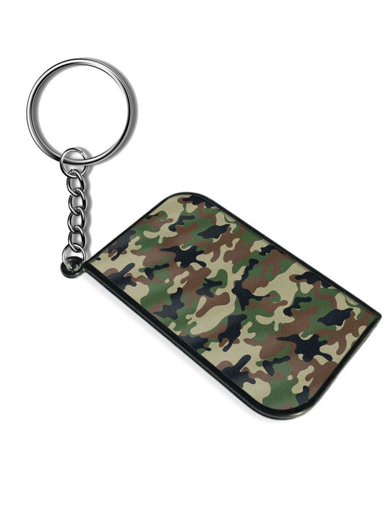 Buy Army Military Camouflage Dark Green Printed Curverectangle Keychain ...