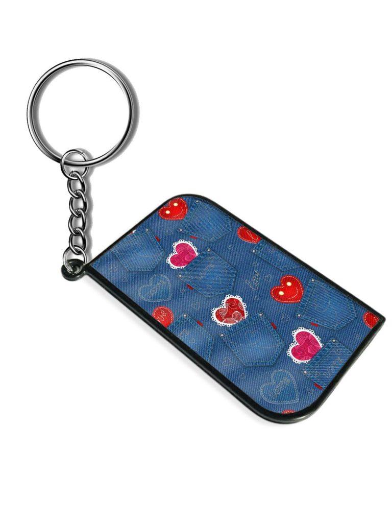 Buy Seamless Pattern Jeans Printed Curverectangle Keychain at ₹ 29 Only