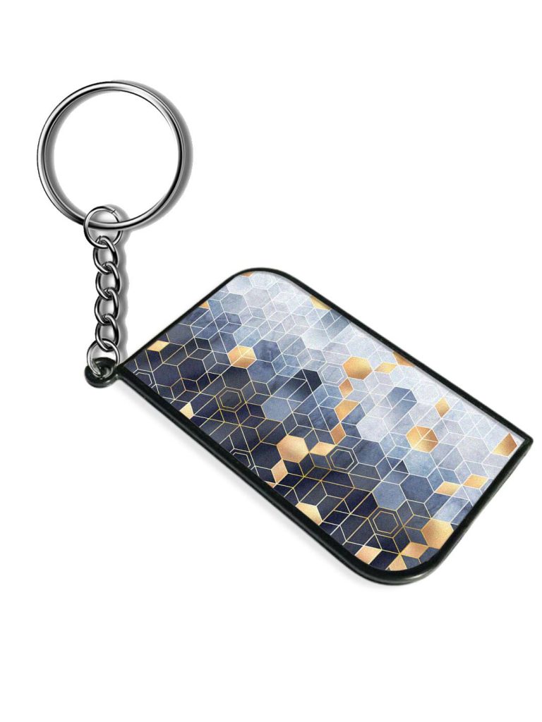 Buy Geometric Abstraction Hexagons Printed Curverectangle Keychain at ...