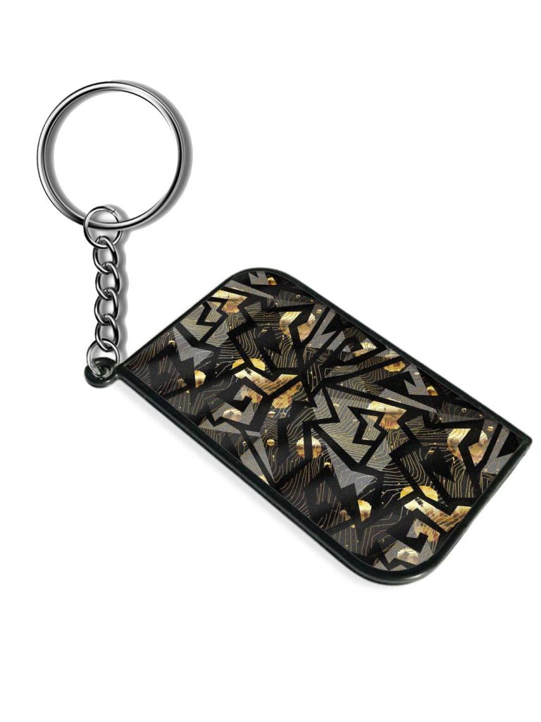 Buy Gold Grunge Geometric Printed Curverectangle Keychain at ₹ 29 Only