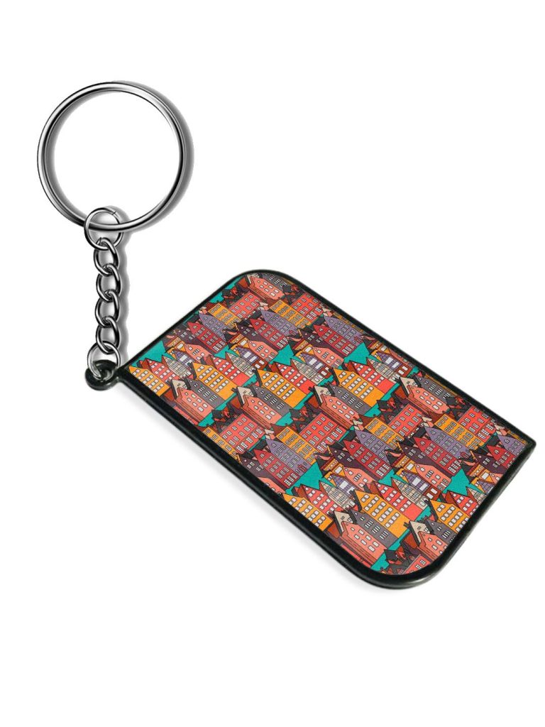 Buy Seamless Pattern Building Printed Curverectangle Keychain at ₹ 29 Only